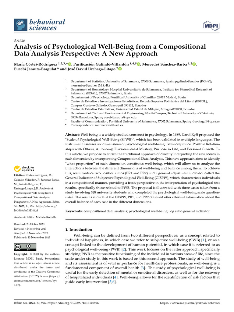 Analysis of Psychological Well-Being From A Compositional Data Analysis Perspective A New ...