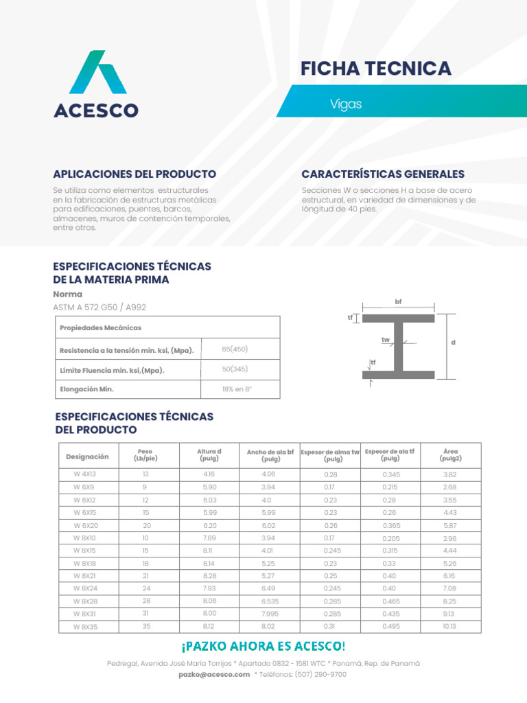 Acesco Estructurales Vigas-WF | PDF | Elementos arquitectónicos | Sector secundario de la economía