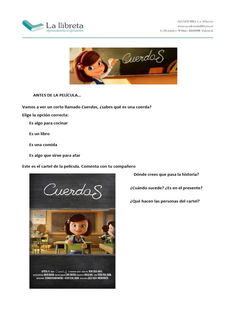 Actividades sobre el cortometraje Cuerdas | PDF