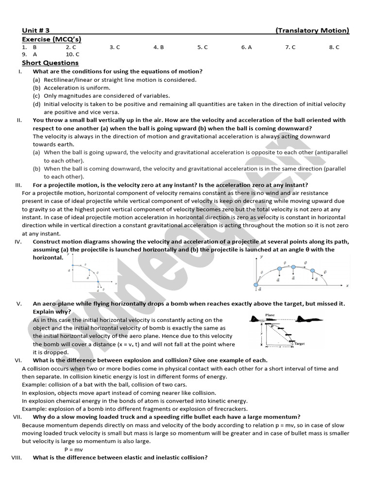 Translatory Motion MCQs and Concepts | PDF | Momentum | Collision