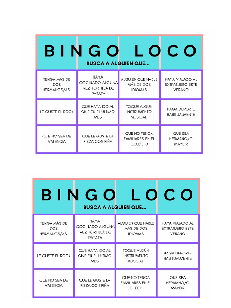 Bingo Loco - Dinámica Conocimiento | PDF
