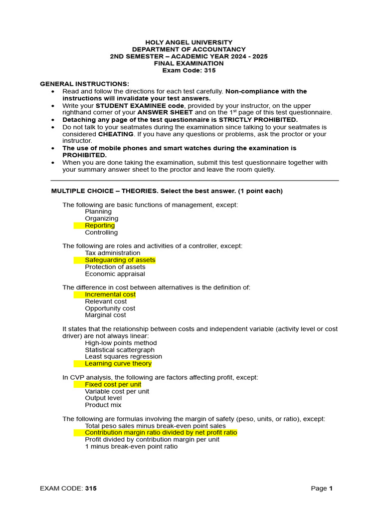 XINTEGMAS Final Examination Questionnaire (A.y. 2024-2025 - 2nd Semester) - With Answers | PDF ...