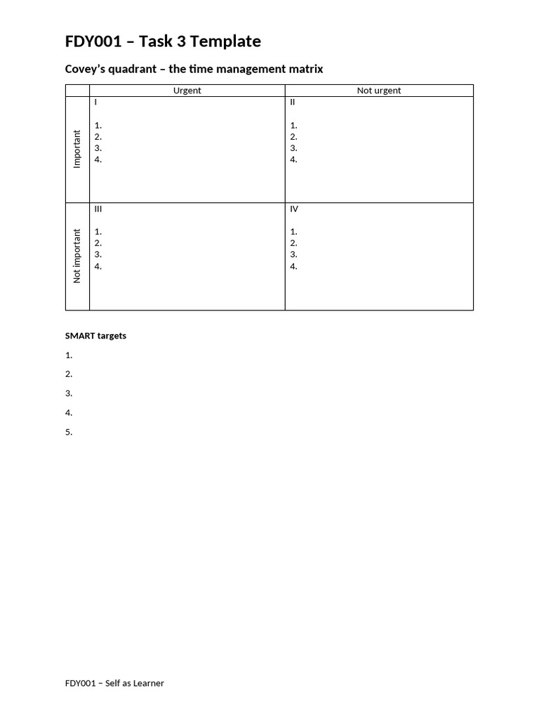 Covey's Time Management Matrix Template | PDF