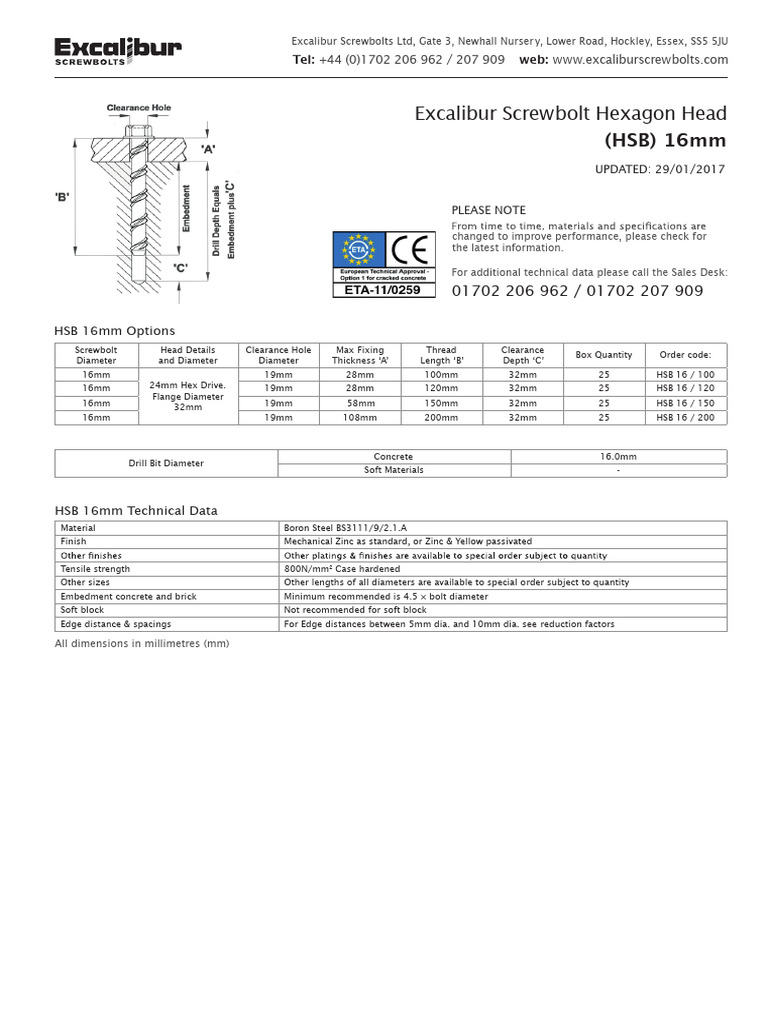 Excalibur Screwbolts Hexagon Head Data | PDF | Screw | Building Engineering