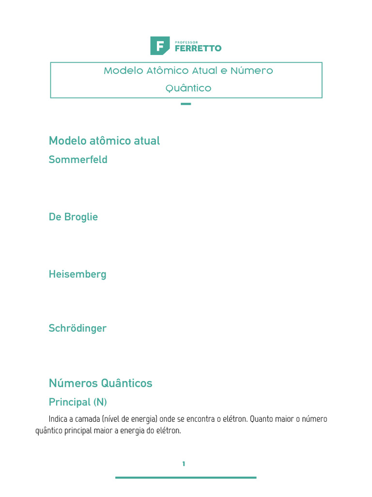 6 Modelo Atômico Atual e Números Quântico | PDF