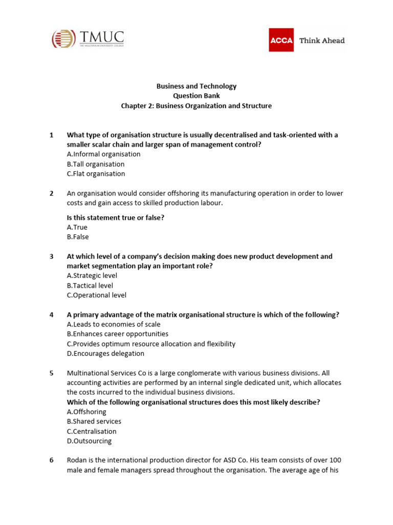 CH 2 Business Organization and Structure | PDF | Organizational ...