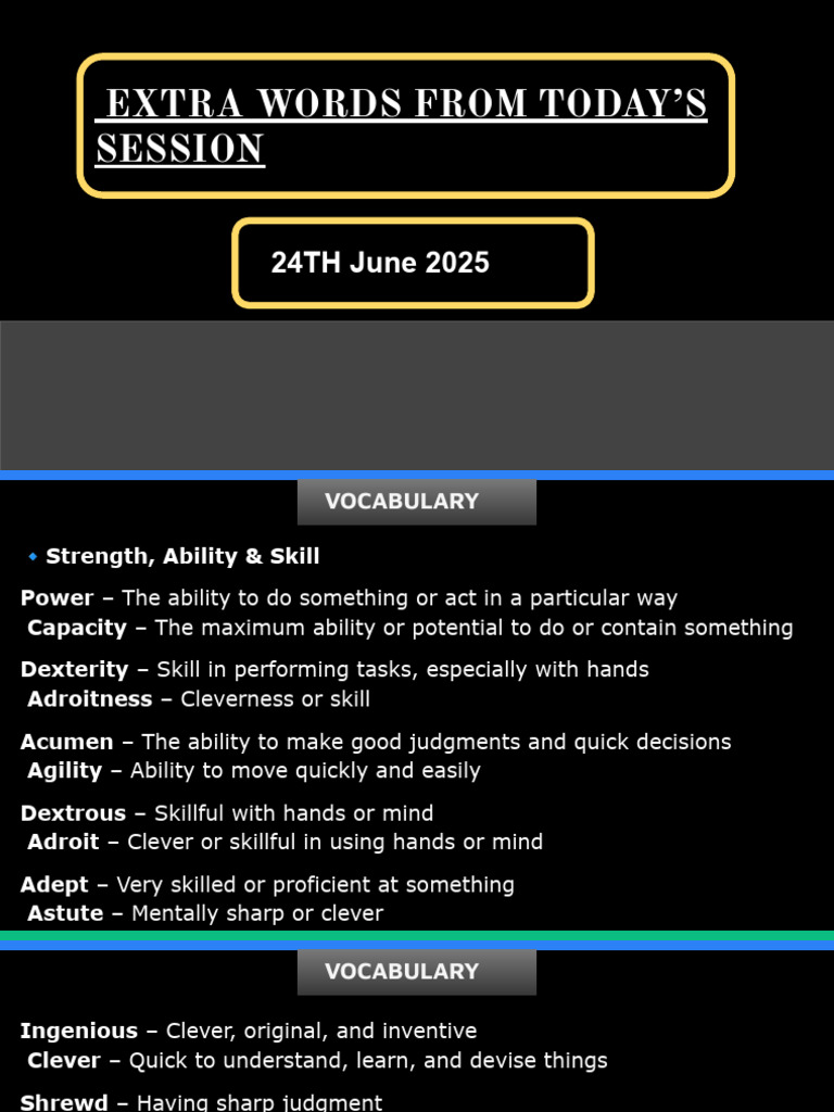 Extra Words From Today's Session 24th June | PDF | Wisdom
