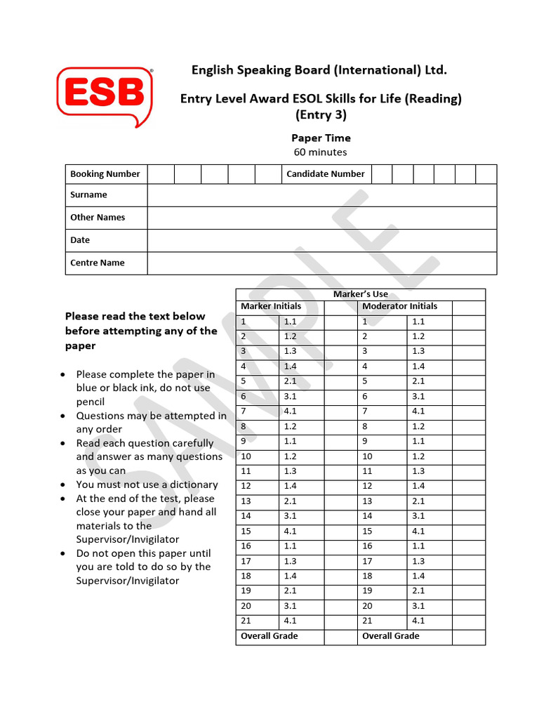 Entry 3 Reading Sample Paper 4 CA v3 Dec17 Version 3 | PDF ...