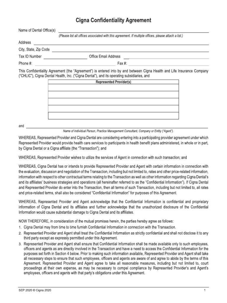 Cigna Confidentiality Agreement | PDF