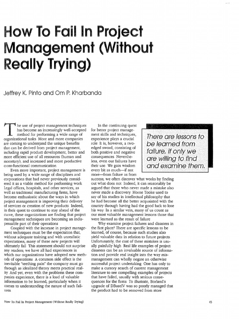 How To Fail in Proj MGMT | PDF
