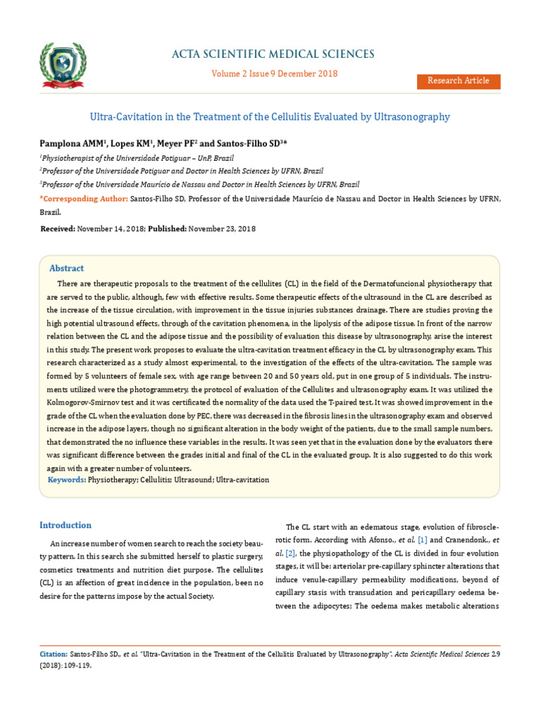 Ultra Cavitation in The Treatment of The Cellulitis Evaluated by Ultrasonography | PDF ...