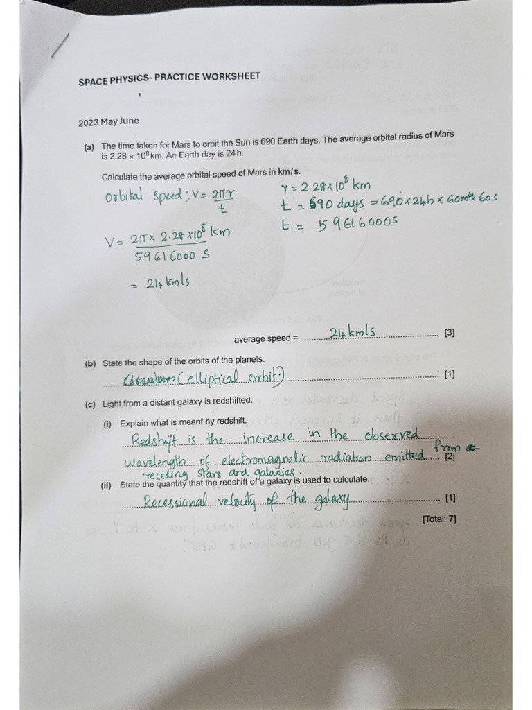 Space Physics Worksheet 1 | PDF