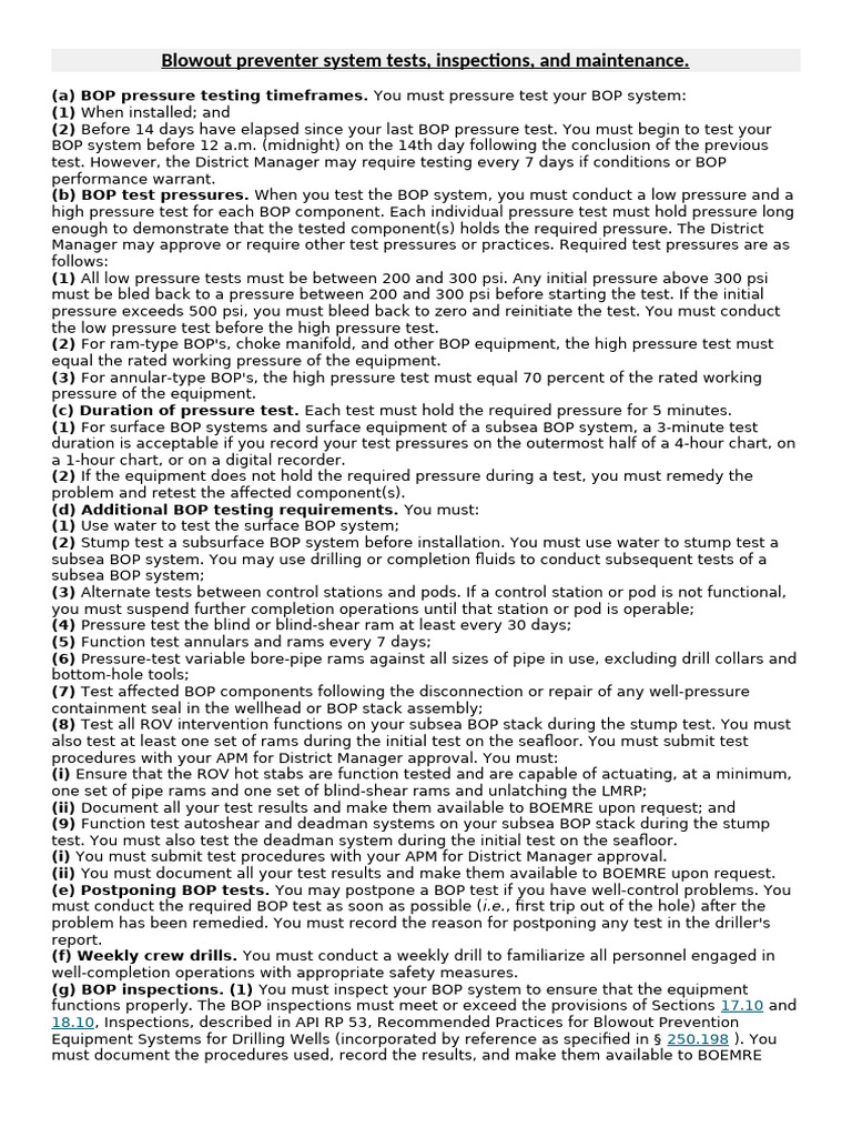 BOP Testing and Maintenance Guidelines | PDF