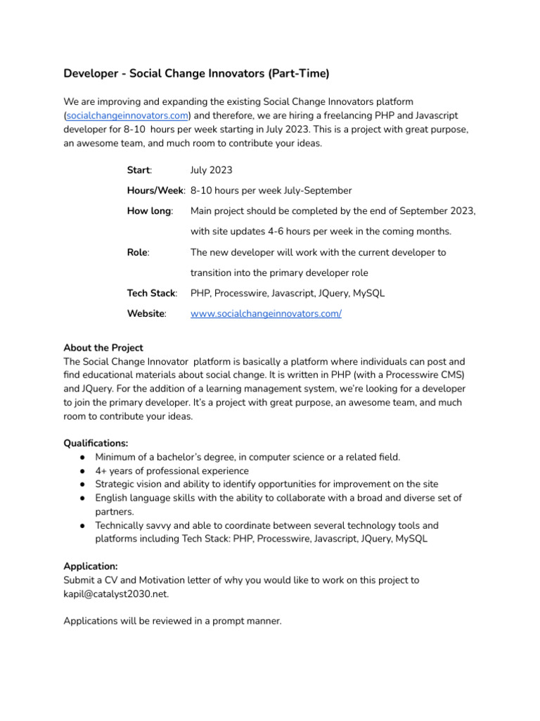 Developer Part-Time Project Implementation | PDF