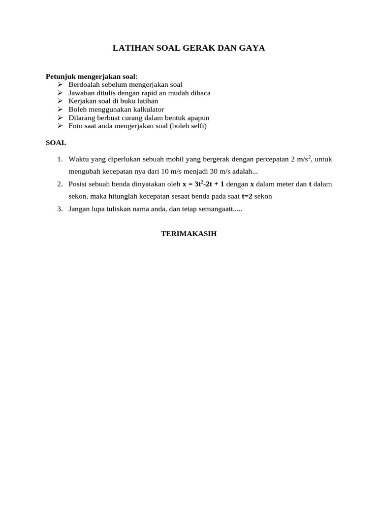 Latihan Soal Gerak Dan Gaya | PDF