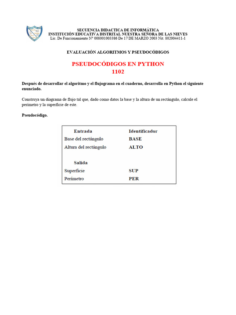 Evaluacion Algoritmos y Pseudocodigos en Python 1102 | PDF