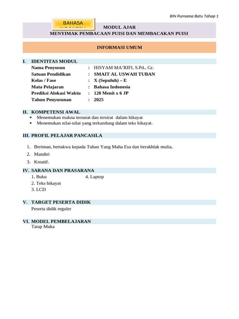 Contoh Modul (Template) | PDF