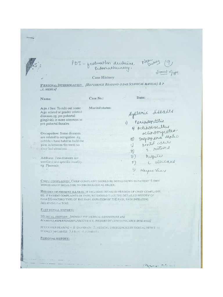 Perio Case History Answers | PDF