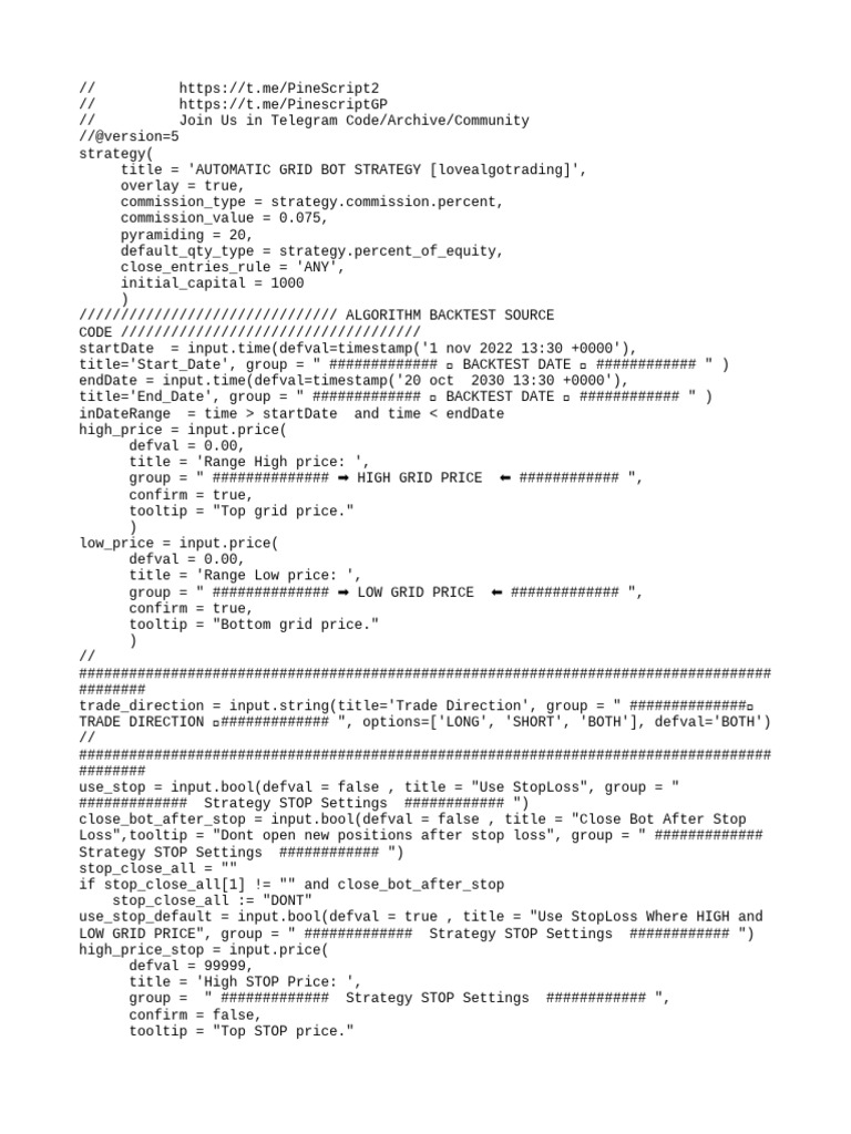 Auto Grid Bot - Pinescript (4) (@pinescript2) | PDF | Computer Programming