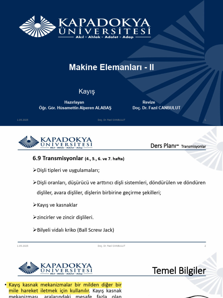 Makine Elemanlari Kayis Kasnak Zincir Disli | PDF