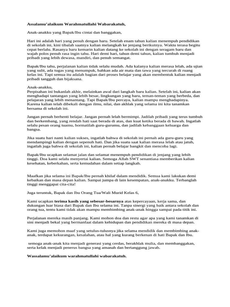 Teks Sungkem Perpisahan Anak SD Kelas 6 | PDF