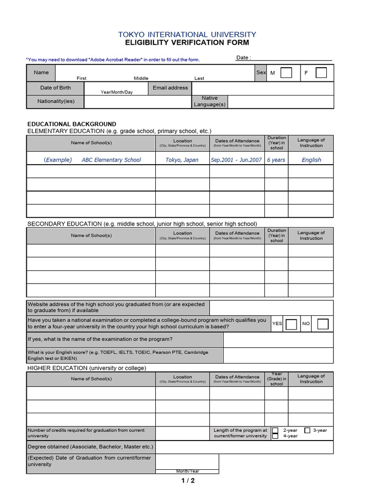 Eligibility Verification Form | PDF | Schools | Academic Degree