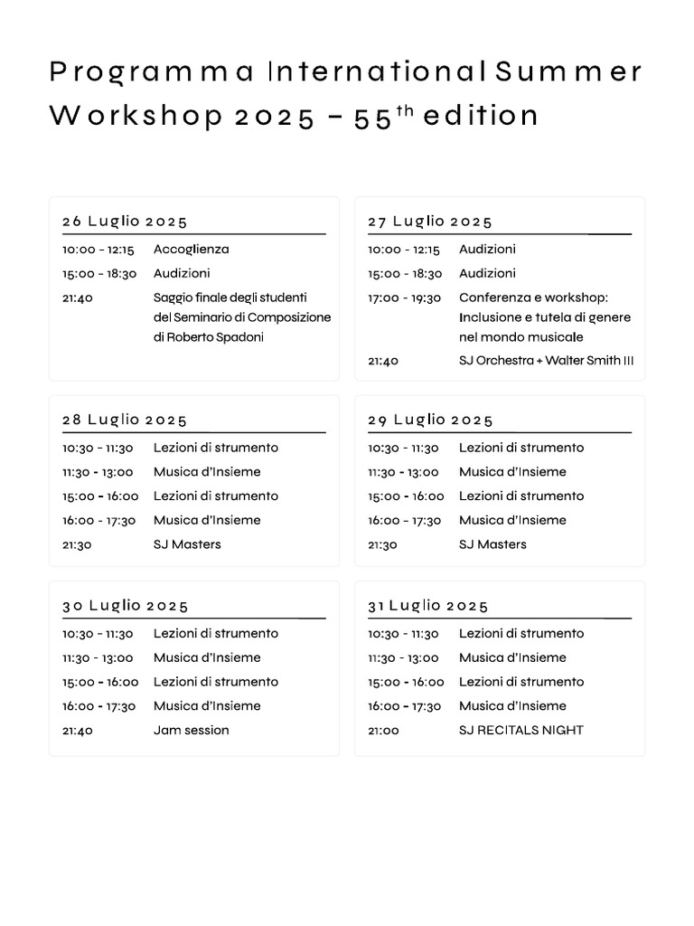 Programma International Summer Workshop 2025 55th Edition 2 | PDF