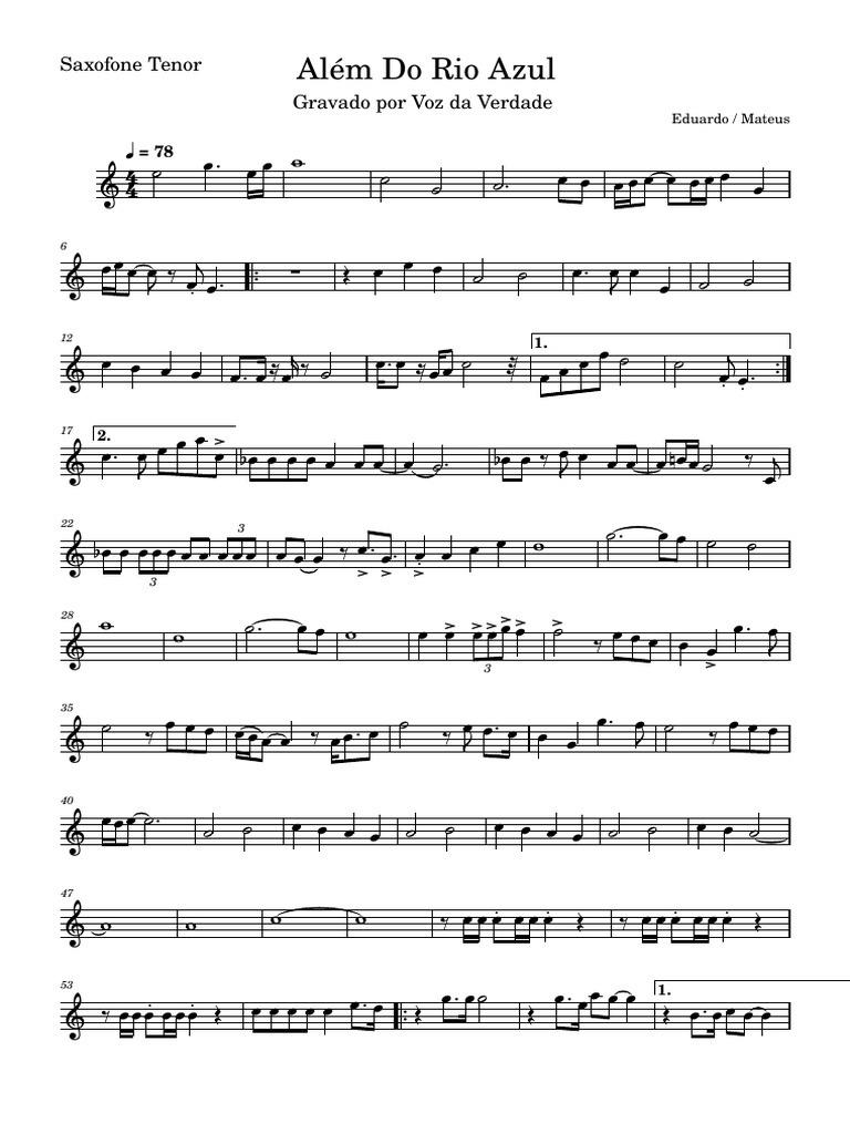Alem Do Rio Azul 1-Saxofone - Tenor | PDF