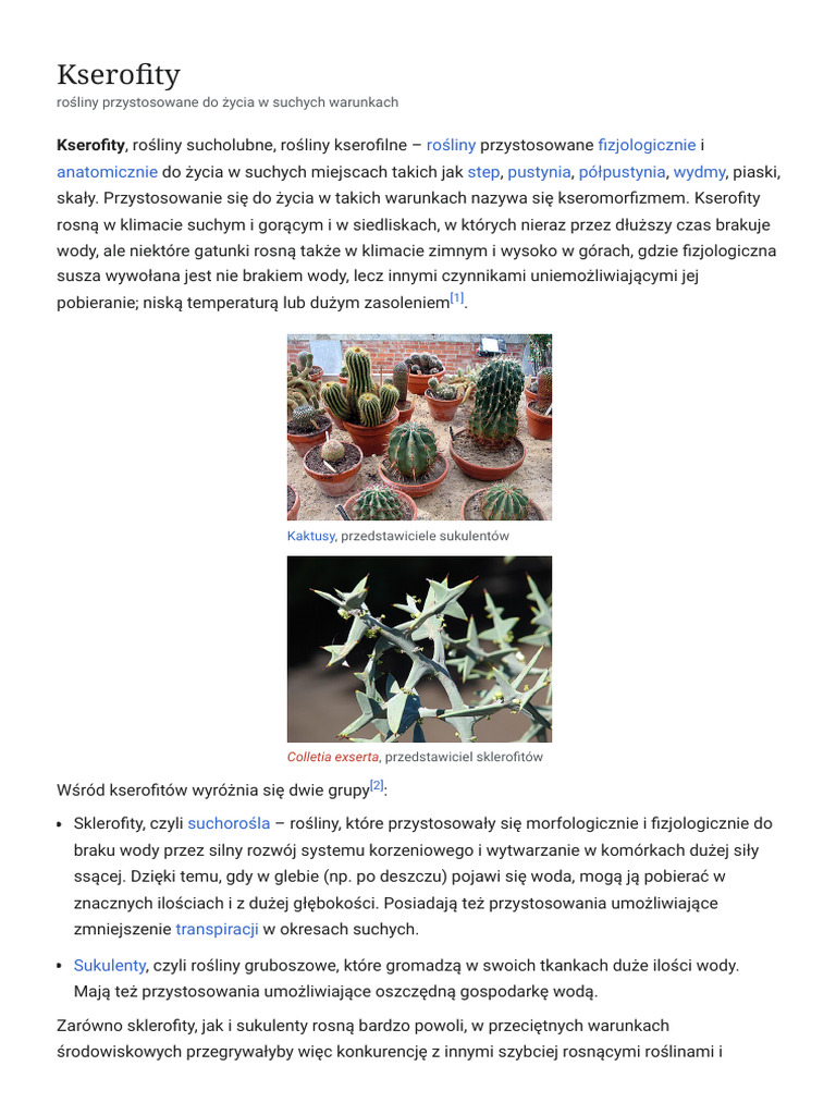 Kserofity – Wikipedia, Wolna Encyklopedia | PDF