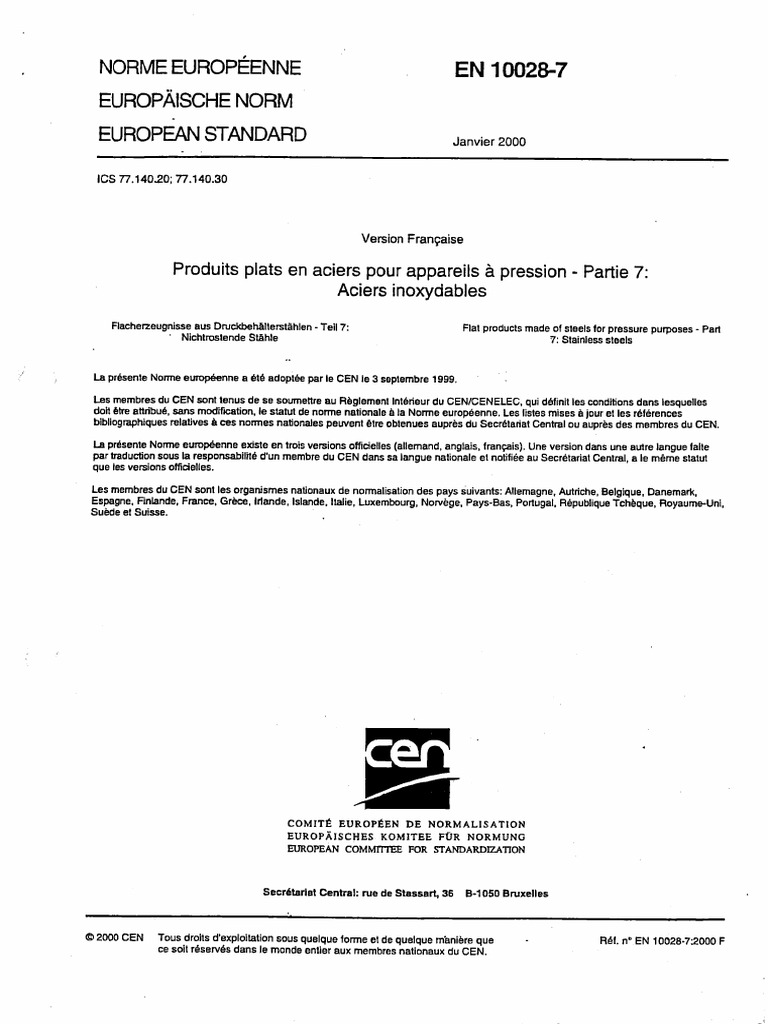 EN 10028-7 Ed.2000 - Aciers Inoxydables | PDF