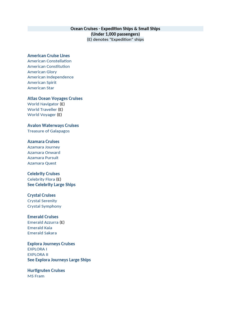 Small Ship Ocean Cruises Guide | PDF | Tourist Accommodations ...