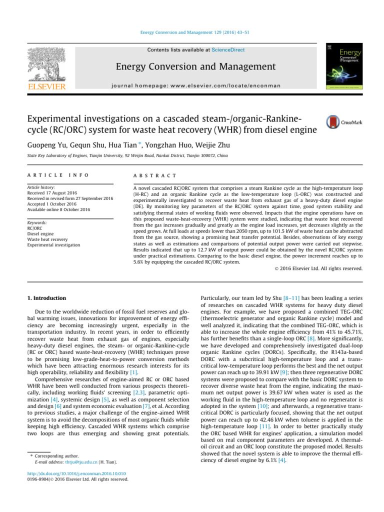Experimental Investigations On A Cascaded Steam-Organic-Rankine-cycle (RC-OrC) System For Waste ...