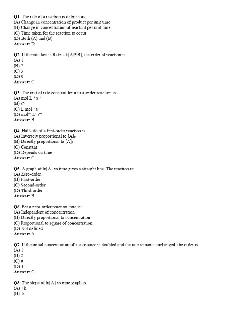 Chemical Kinetics Questions | PDF | Reaction Rate | Activation Energy