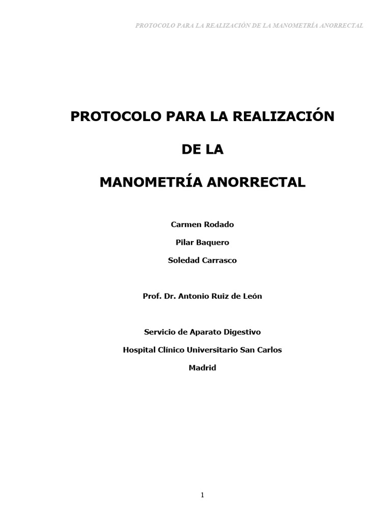 Protocolo de Manometría Anorrectal | PDF | Recto | Especialidades Medicas