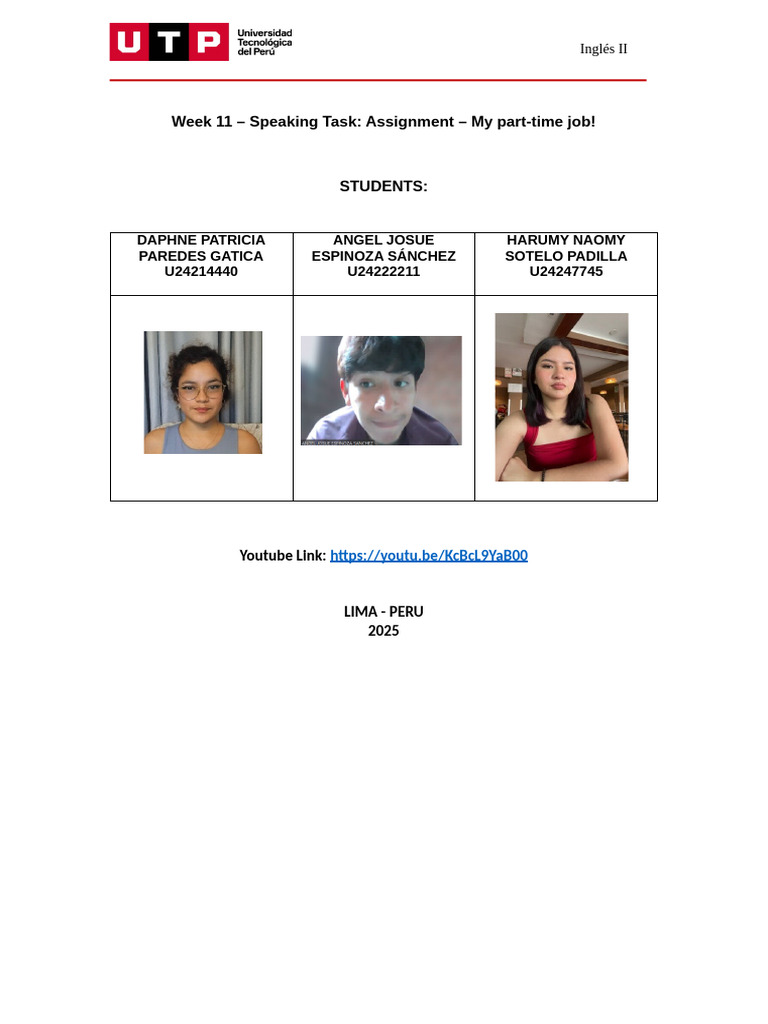 Week 11 - Speaking Task - My Part-Time Job! | PDF