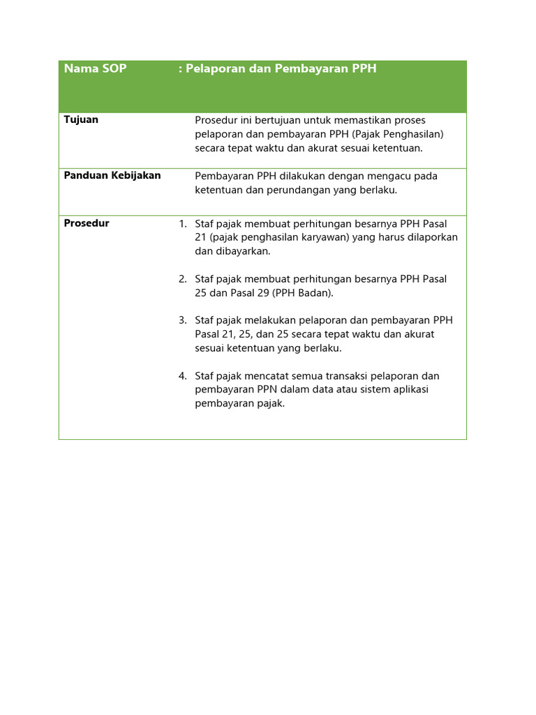 08 SOP Pelaporan Dan Pembayaran PPH | PDF