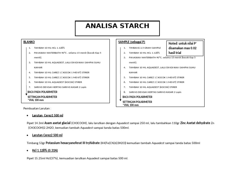 Prosedur Pembuatan Larutan Cerez dan Analisis Starch | PDF