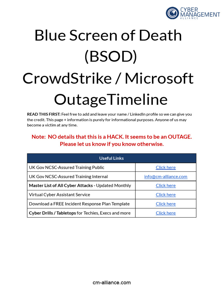 Blue Screen of Death CrowdStrike Microsoft Timeline | PDF | Group ...