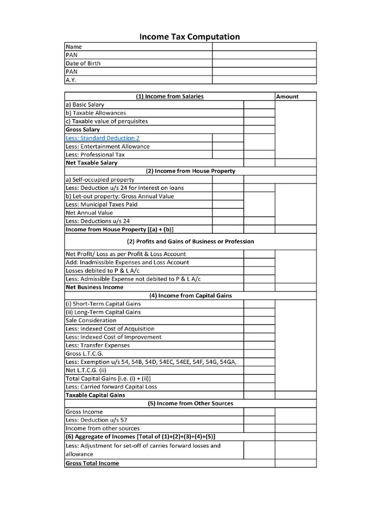 Income Tax Computation Format | PDF