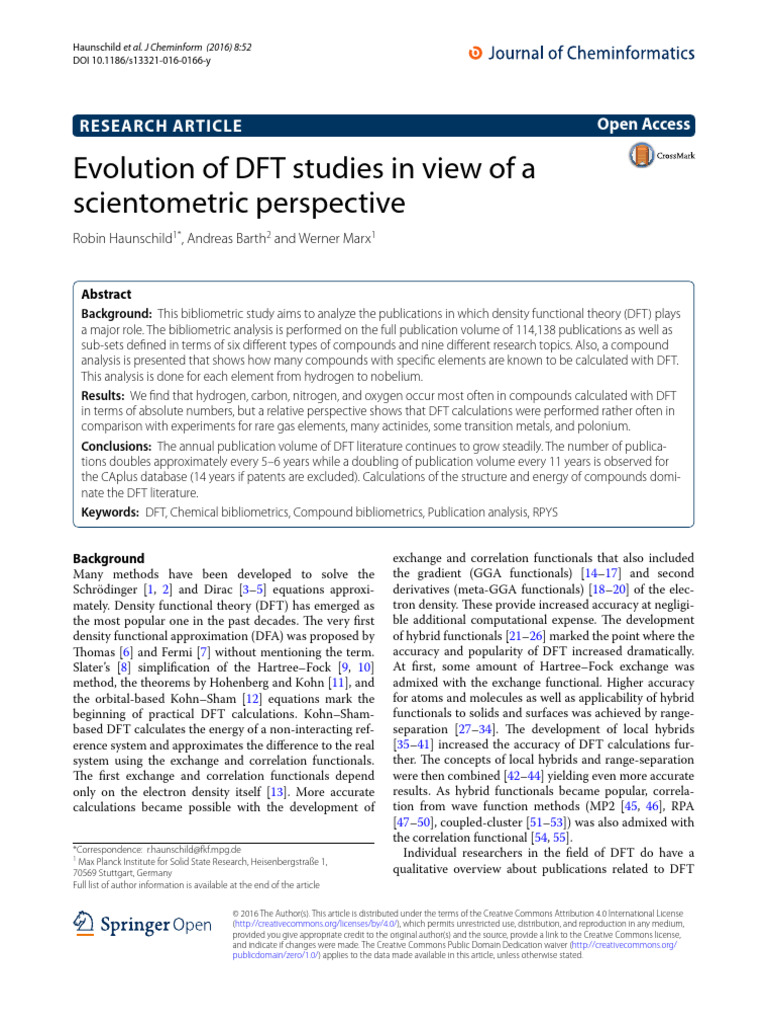 DFT Research Trends: A Bibliometric Analysis | PDF | Density Functional ...