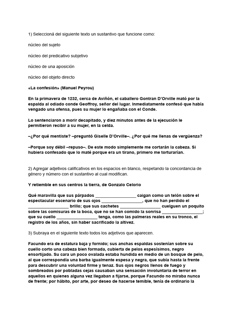 Análisis sintáctico y adjetivos en textos | PDF