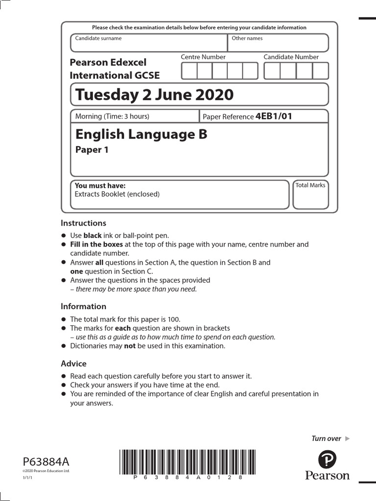 June 2020 QP - Paper 1 Edexcel (B) English Language IGCSE | PDF ...