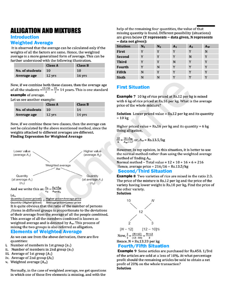 Alligation and Mixtures | PDF
