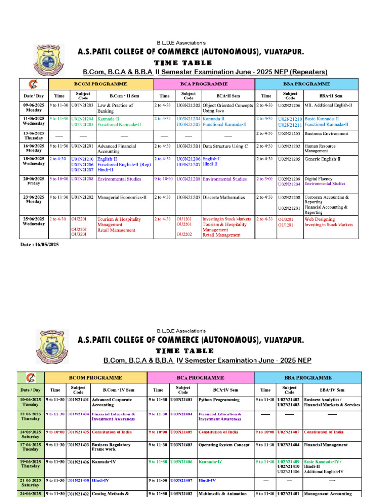 Time Table June - 2025 12 | PDF