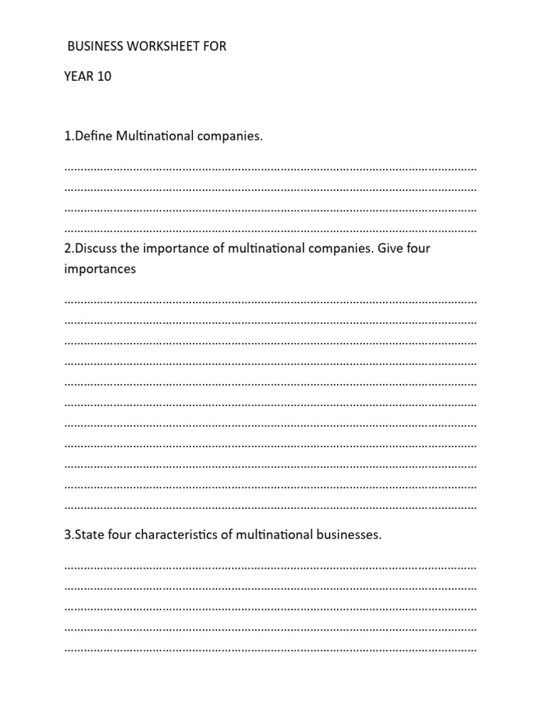 Year 10 Worksheet For Bus | PDF | Economies | Macroeconomics