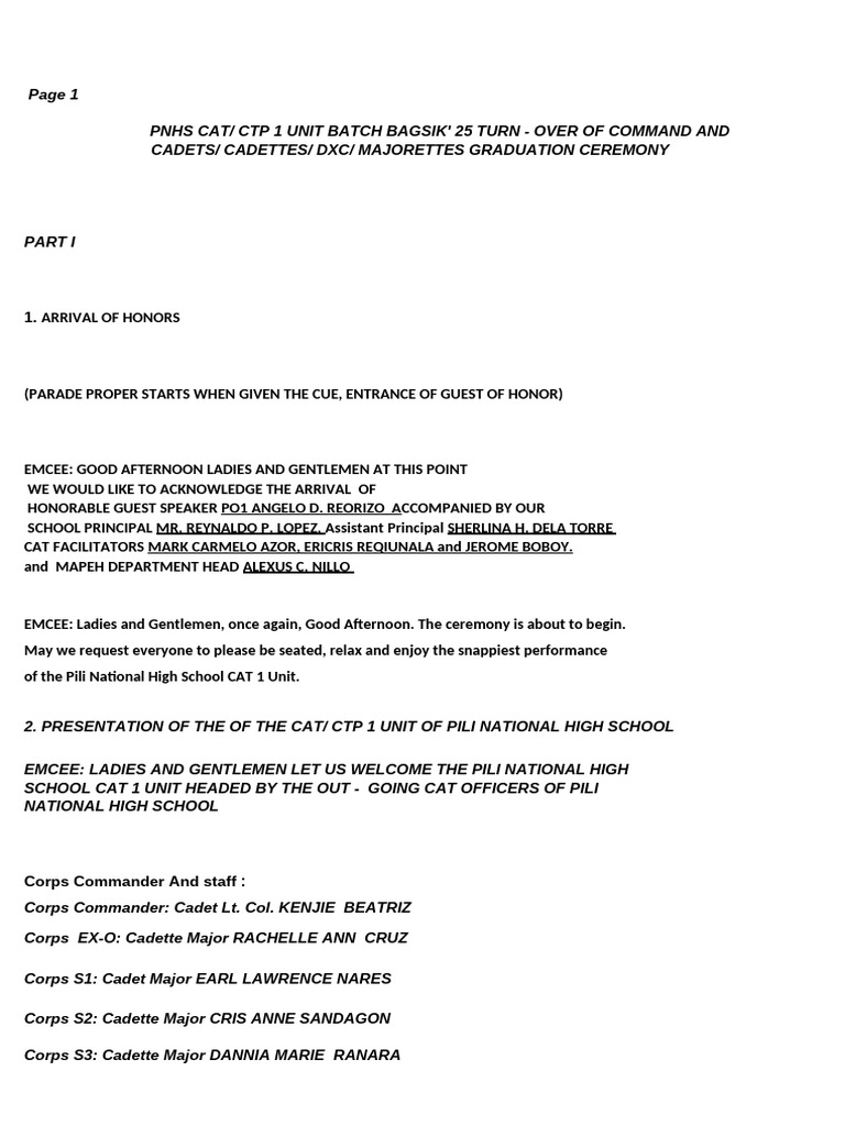 Pnhs Turn Over of Command | PDF | Military Units And Formations ...
