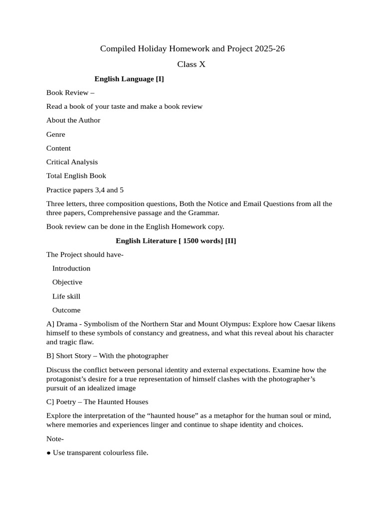 Compiled Holiday Homework and Project 2025 CLASS X | PDF | Waste Management