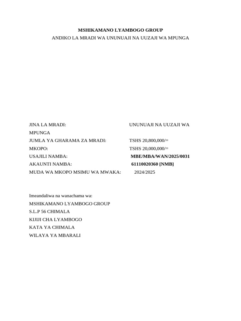 Mshikamano Lyambogo Group | PDF