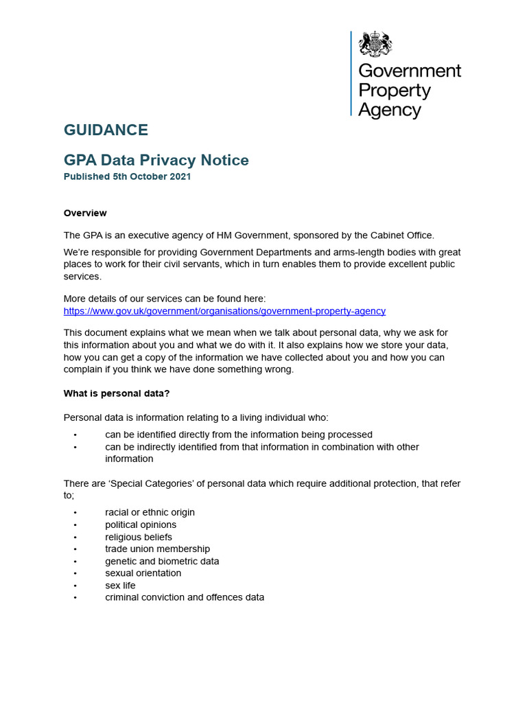 GPA Personal Data Privacy Guide | PDF | Employment | Justice