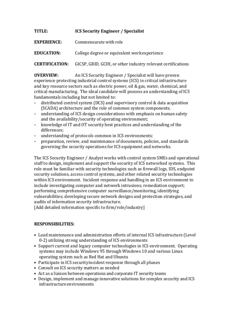SJD ICS Security Engineer | PDF | Computer Security | Security